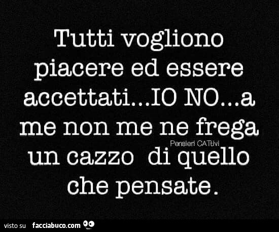 Tutti vogliono piacere ed essere accettati. Io no. A me non me ne frega ...