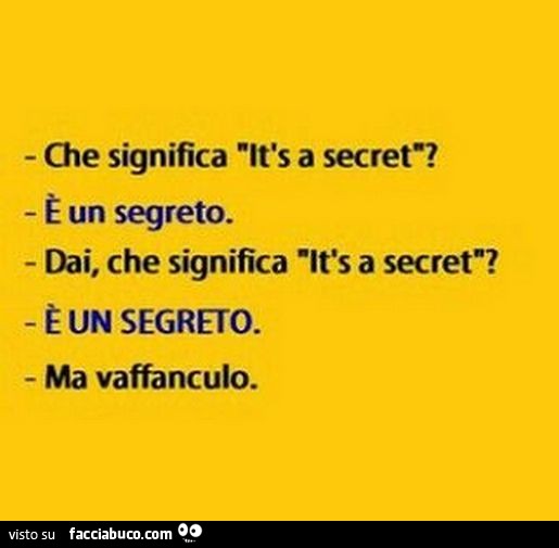 Che significa it's a secret? È Un segreto. Dai, che significa lt's a ...
