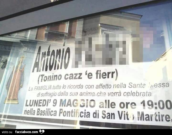 Necrologio Antonio (Tonino cazz e fierr) - Facciabuco.com